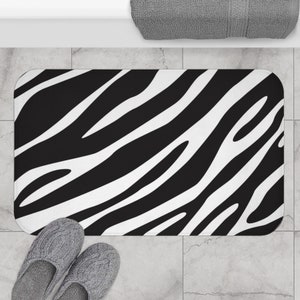 Black and White Bath Mat, Bath Rug With Zebra Print, Minimalist ...
