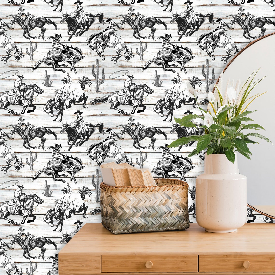 Cowboy Wall Paper Western Wallpaper Peel Stick Southwestern - Etsy