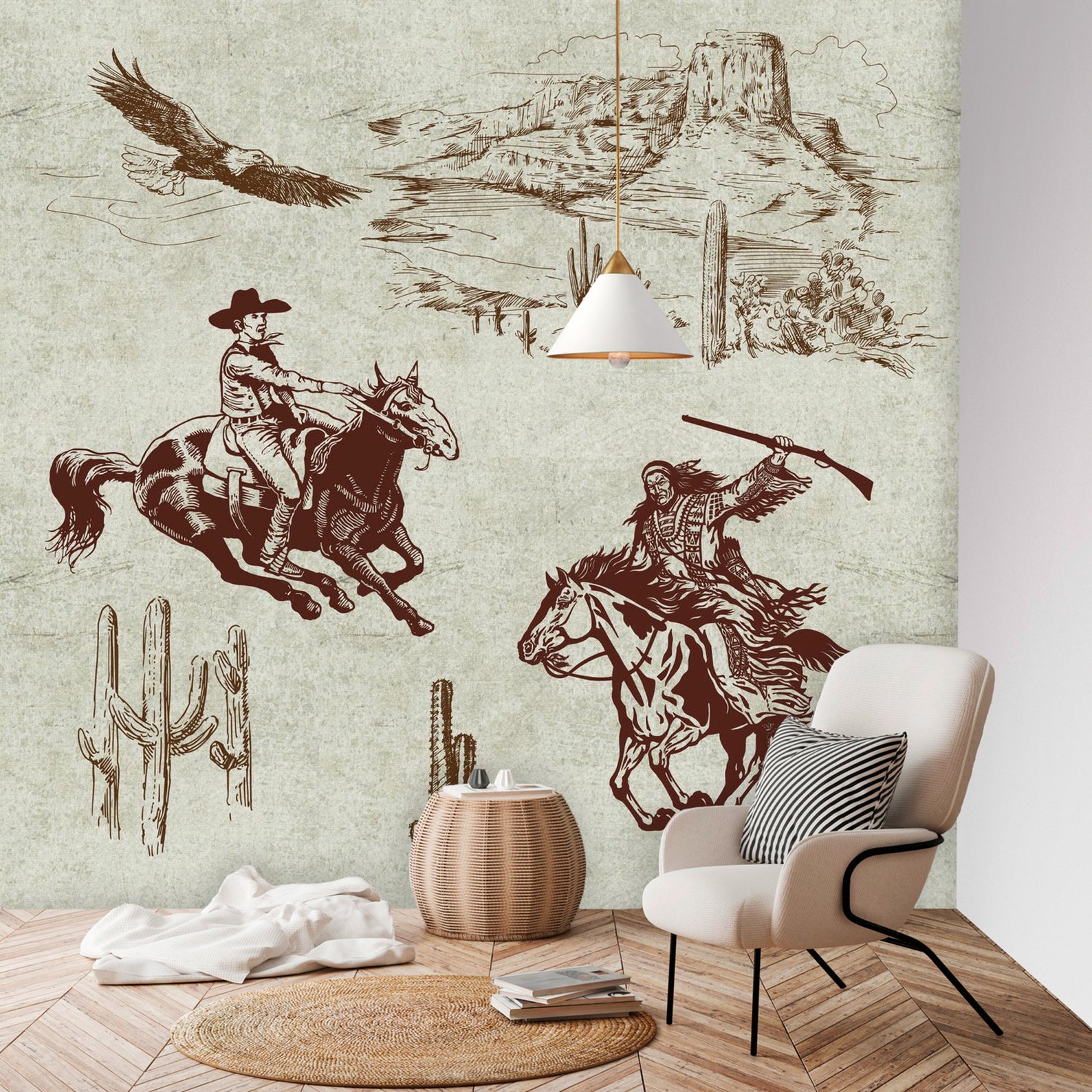 Southwestern Wall Decal Cowboy Wallpaper Horse Mural Wall | Etsy