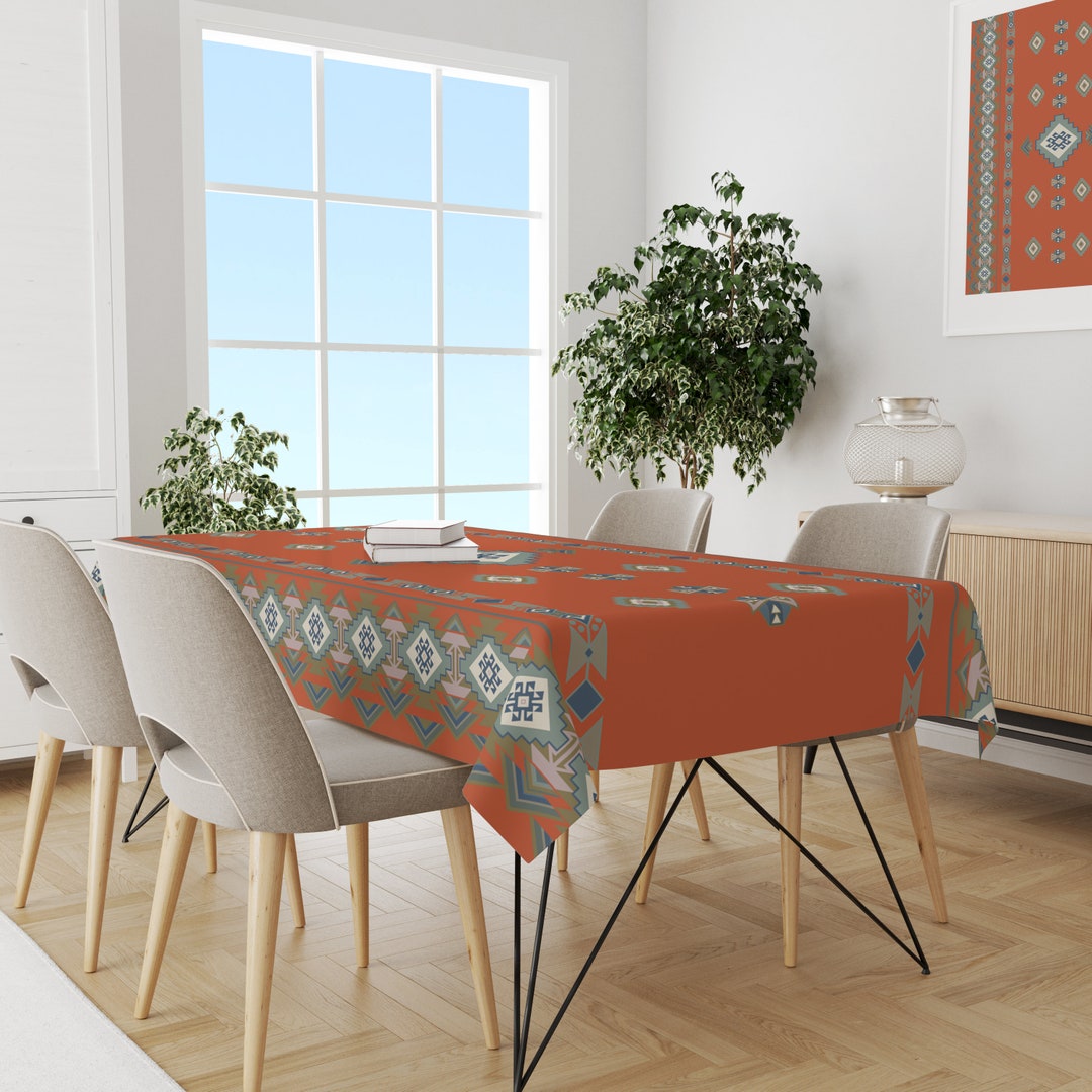 Orange Table Cloth, Boho Tablecloth, Southwestern Table Decor, Suitable ...