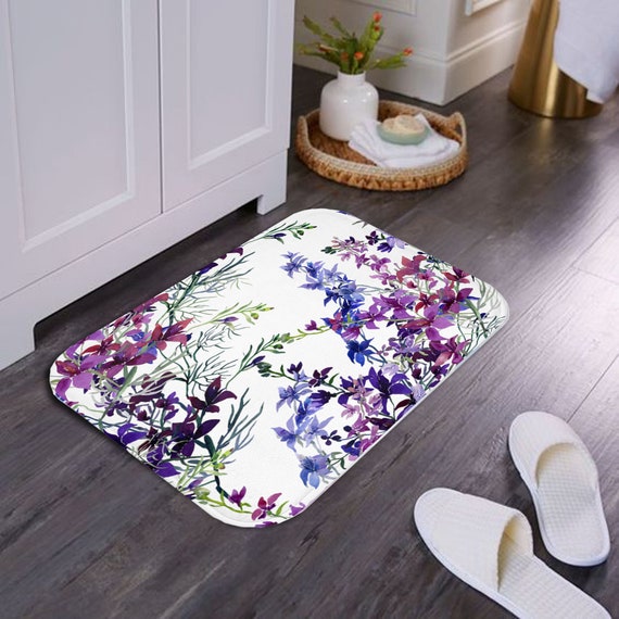 Bath Mat With Purple Blue Flowers Floral Bathroom Decor Bath - Etsy