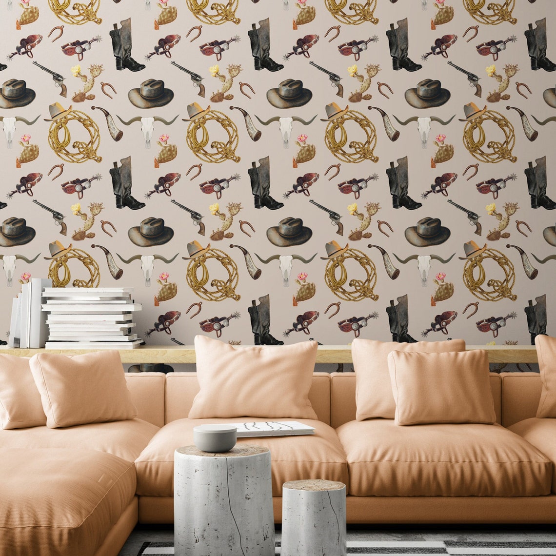 Southwestern Wallpaper Western Wall Paper Cowboy Wall Decal - Etsy