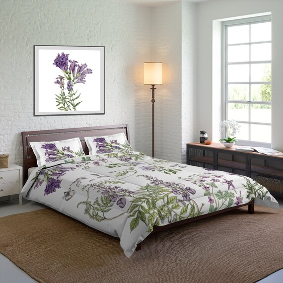 White Comforter Set Floral Comforter Queen King Twin Size Blue Purple Flowers Bedding Set With Pillow Shams Etsy UK
