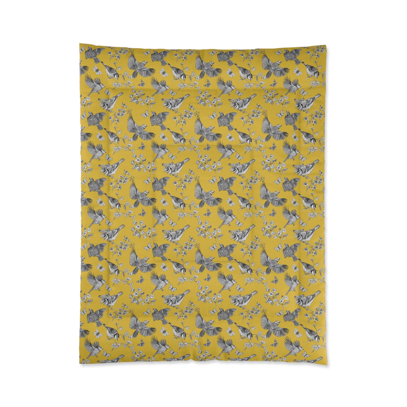 Yellow Bedding Set, Birds Comforter King, Queen, Tween, XL Twin Size ...