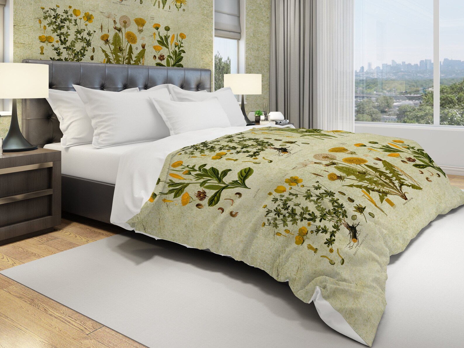 Botanical Bedding Set With Pillow Shams, Comforter Queen, King, Twin ...