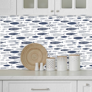 Blue Wallpaper, Fish Wallpaper Peel and Stick, Lake House Decor ...