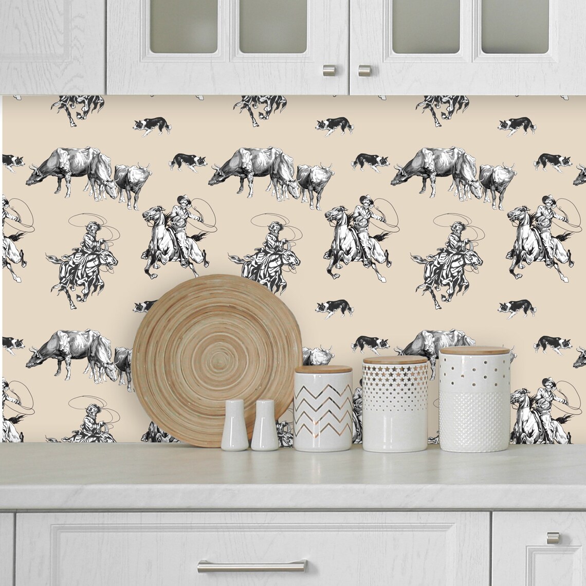 Retro Wallpaper Cowboy Wall Decor Beige Wallpaper - Etsy