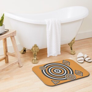 African Bath Mat With Geometric Shapes, Ethnic Bath Rug, Unique ...
