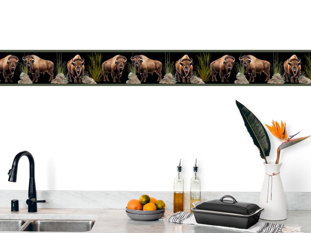 Dark Wallpaper Border With Bison, Black Wallpaper Peel and Stick ...