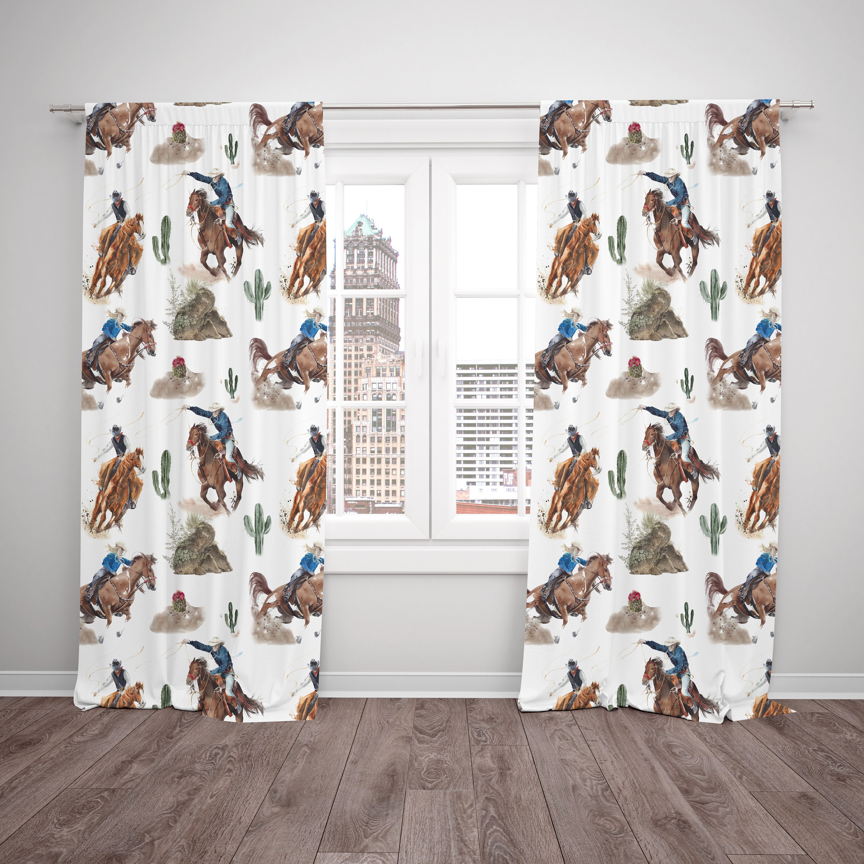 Southwest Curtains Western Window Curtains With Cowboy and - Etsy