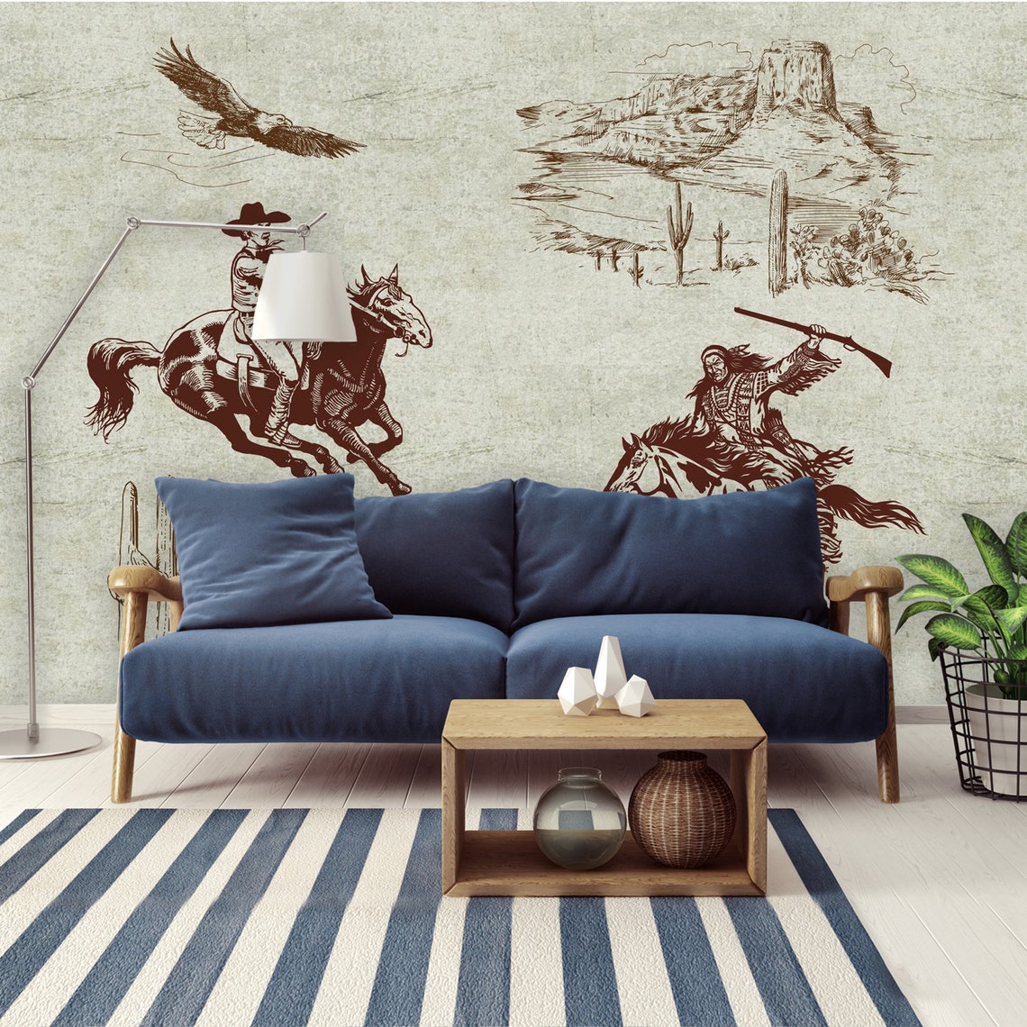 Southwestern Wall Decal Cowboy Wallpaper Horse Mural Wall | Etsy