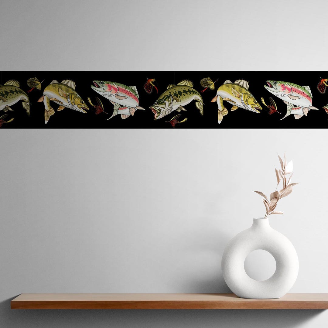 Fish Wallpaper Border, Dark Wall Paper Peel and Stick, Fishing Lake ...
