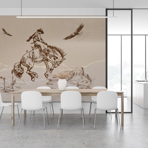 Western Cowboy Wall Decal, Southwestern Wallpaper, Wild West Wall Mural ...