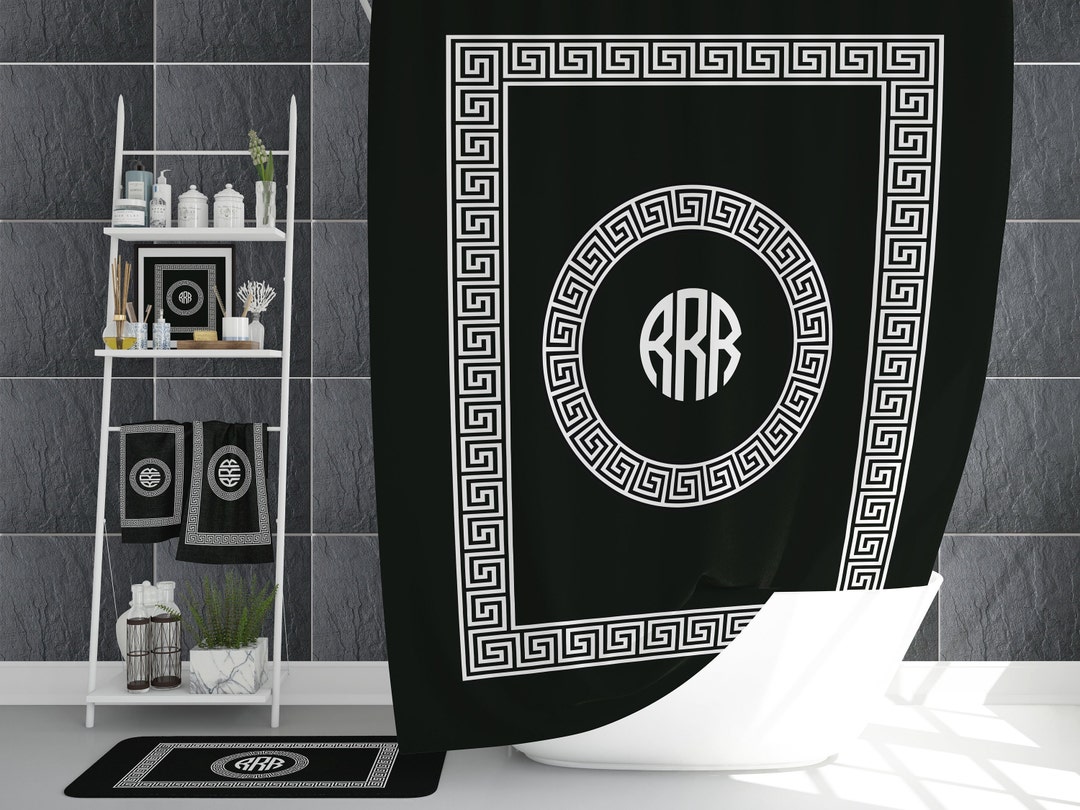 Monogram Shower Curtain, Personalized Shower Curtains, Greek Key ...