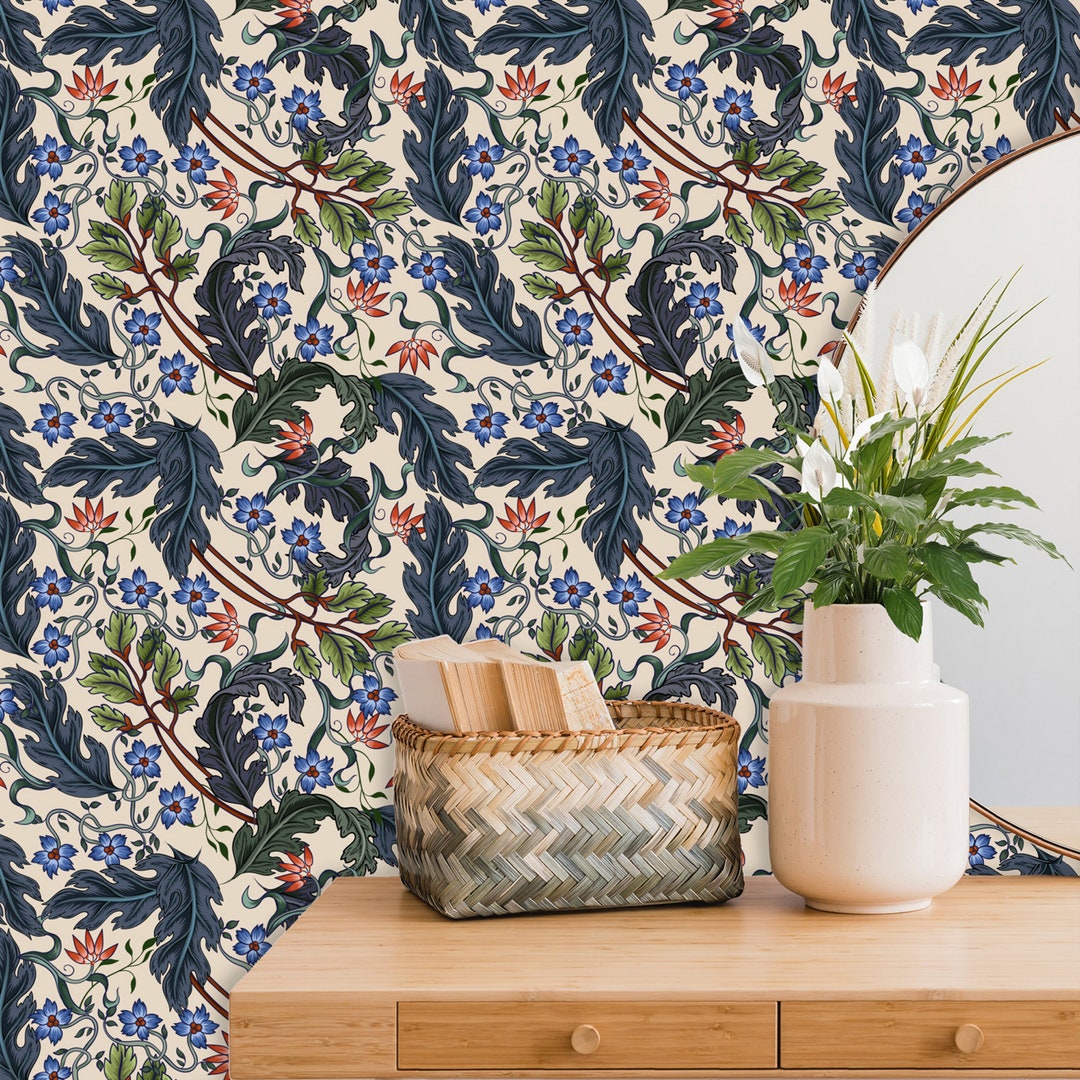 Retro Wallpaper, Floral Wall Decal, Art Deco Wallpaper, Art Nouveau Wall Paper Peel & Stick - Etsy