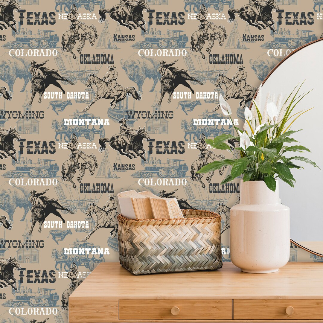 Western Cowboy Wall Decor, Southwestern Rodeo Wallpaper With Vintage ...