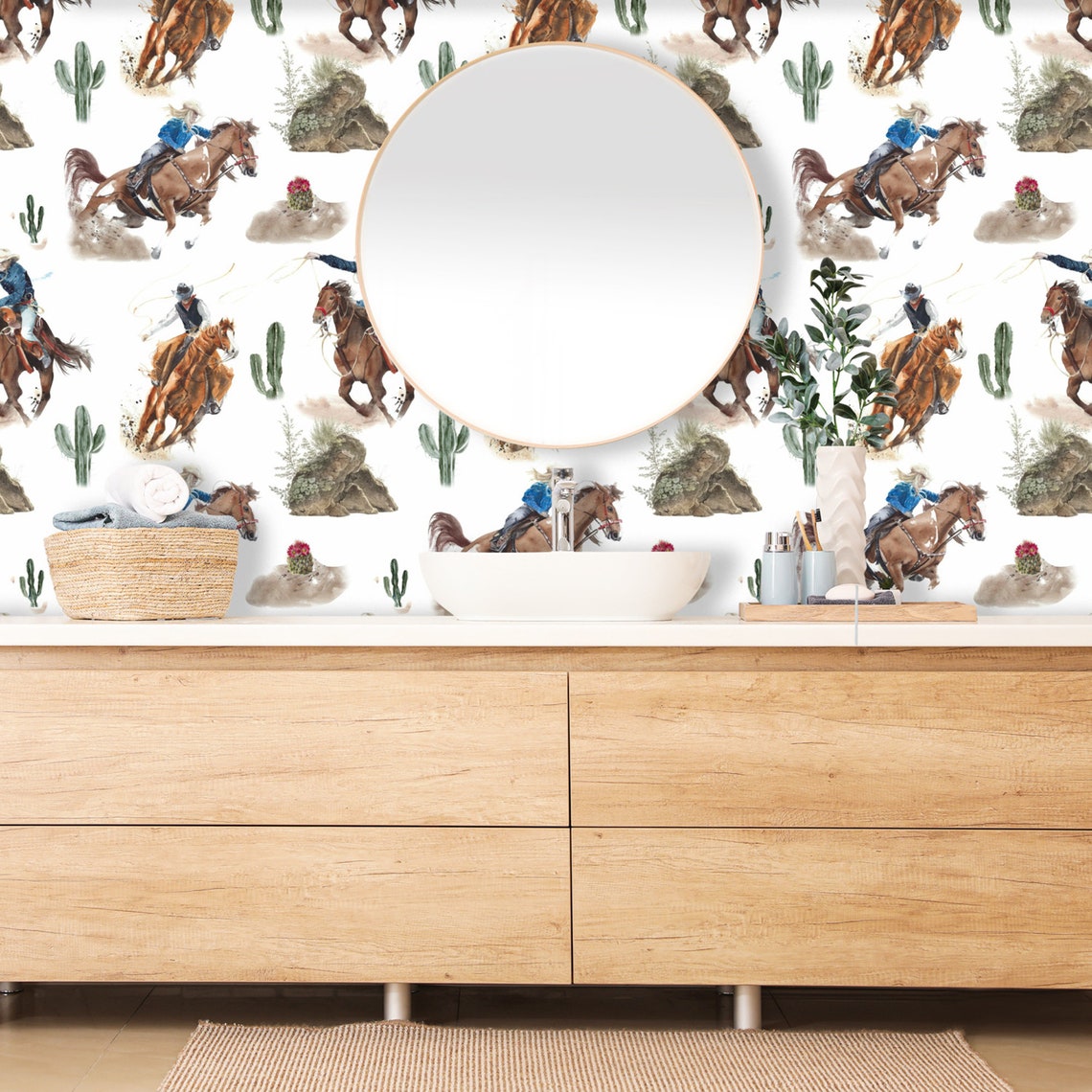Cowboy and Cowgirl Wallpaper, Southwestern Traditional Wall Paper With ...