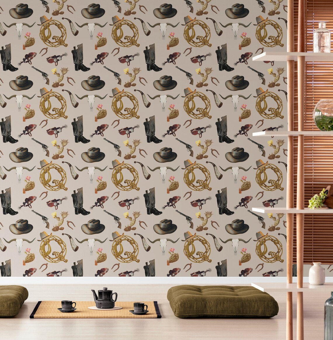 Southwestern Wallpaper Western Wall Paper Cowboy Wall Decal | Etsy