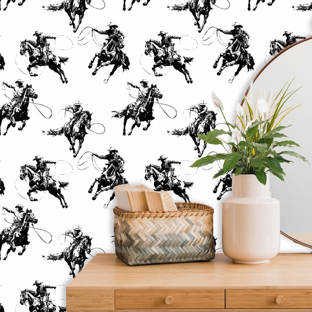 Western Cowboy Wallpaper, Southwestern Wall Decor With Horse, Rodeo ...