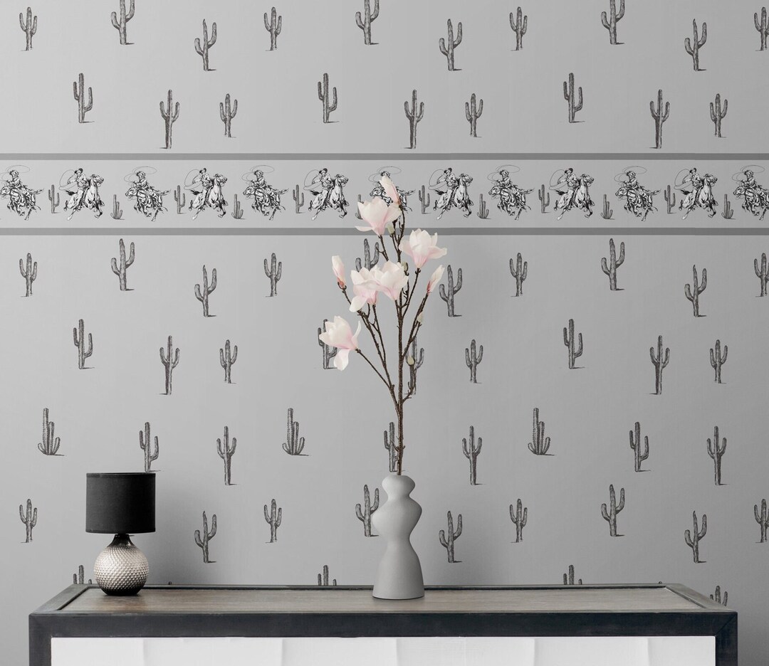 Western Cowboy Wallpaper, Southwestern Decor, Wall Paper With Cactus ...