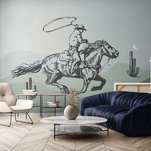 Southwestern Wall Decal, Cowboy Wallpaper, Calf Roper Mural, Wall Paper ...