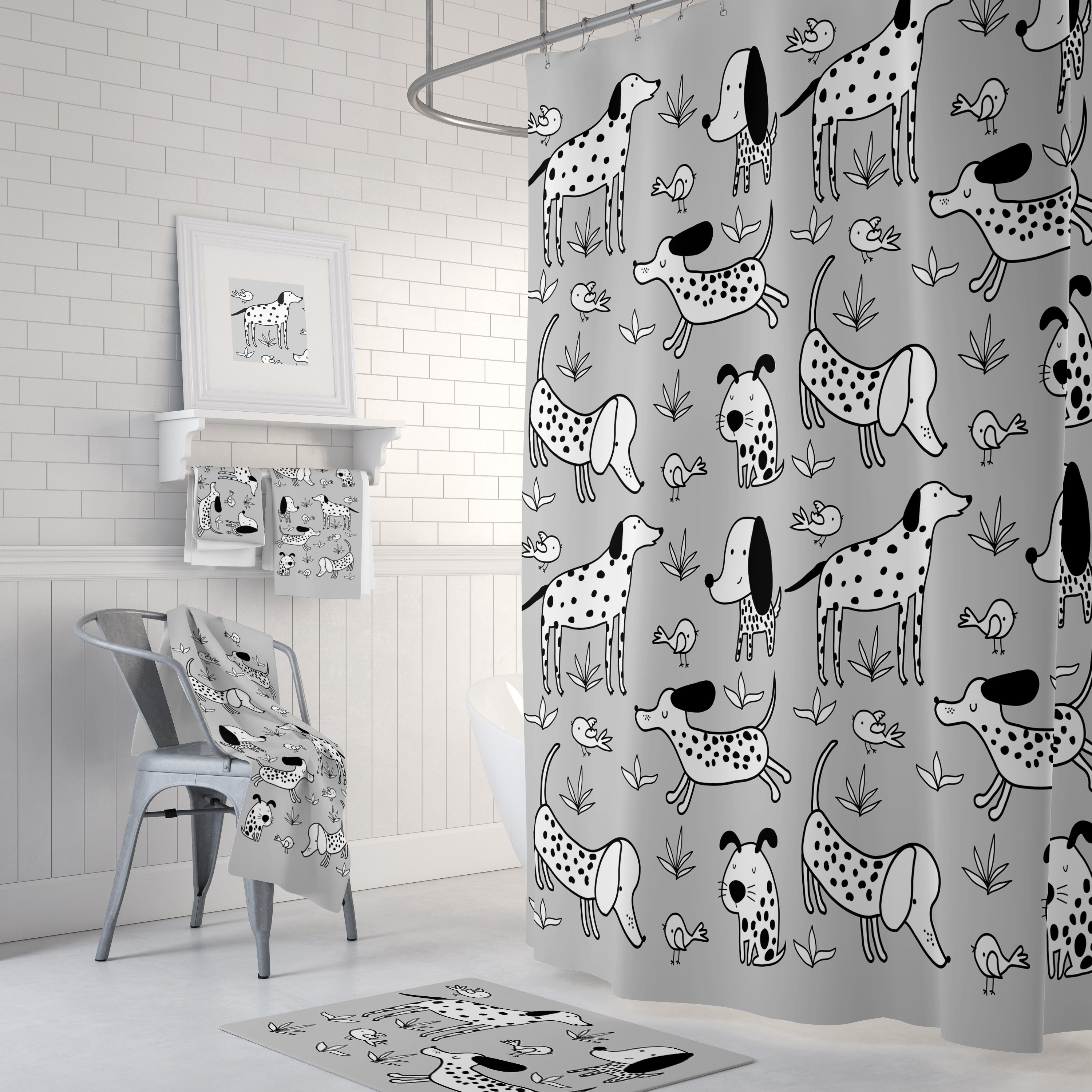 Dog Bath Mat Funny Bath Rug With Dogs Grey Bathroom Rug Dog - Etsy