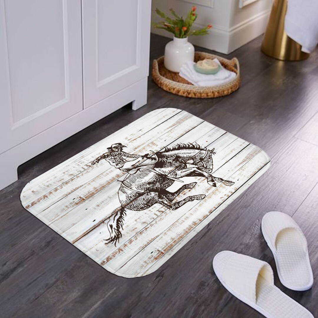 Southwestern Bath Mat, Cowboy Bath Rug, Barn Wood Bathmat, Rustic ...