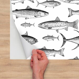 Fish Wallpaper, Cottagecore Decor, Black White Wall Paper, Fishing ...