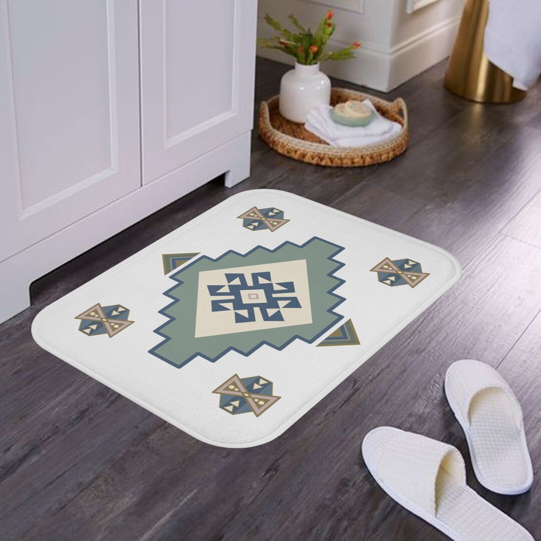 Southwestern Bathroom Rug, Grey Bath Mat, Boho Bathroom Décor, Western ...