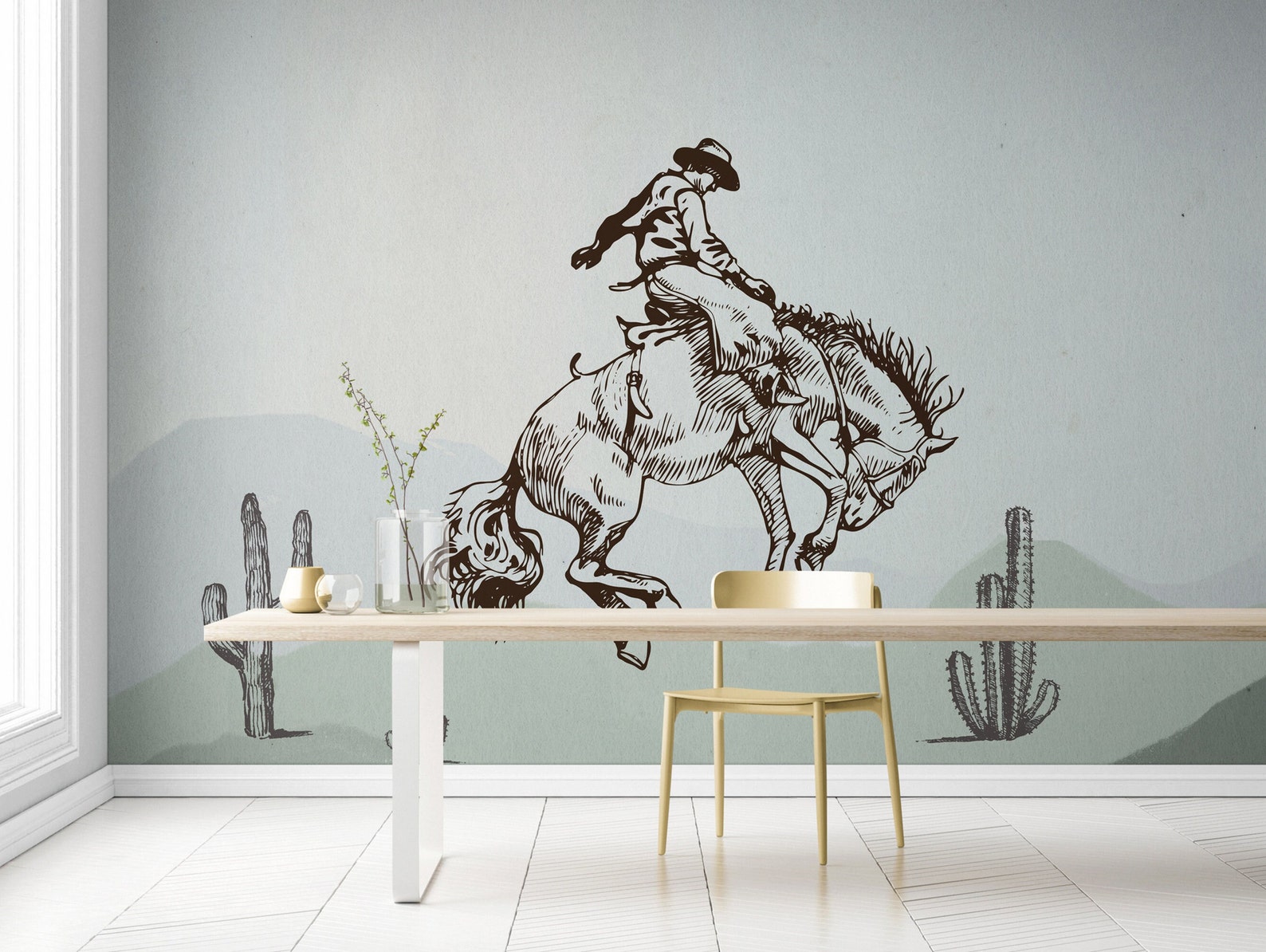 Western Wall Decal Cowboy Wallpaper Horse Mural Wall Paper | Etsy