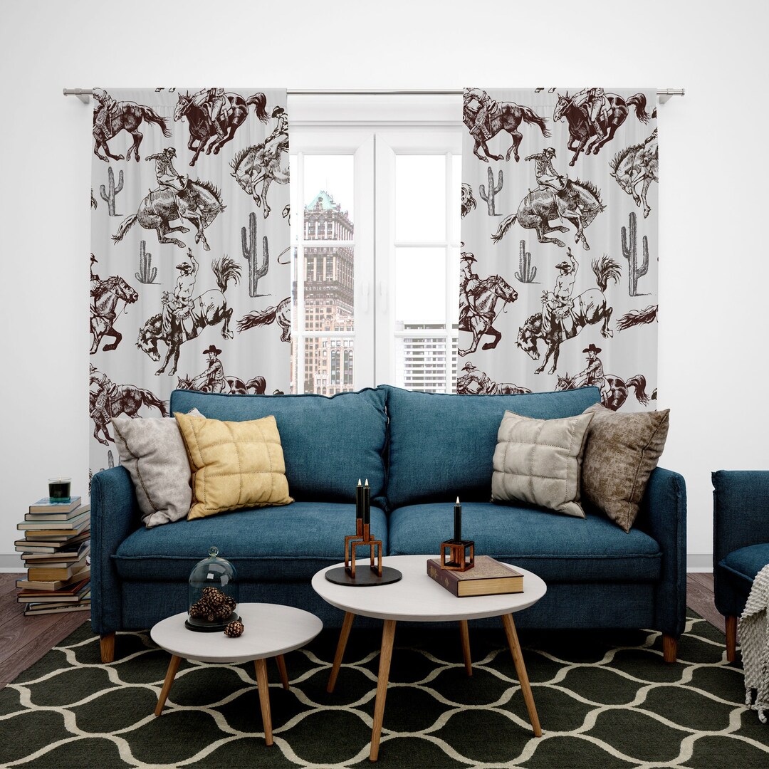 Cowboy Window Curtains, Western Curtains With Horse, Ranch Décor ...