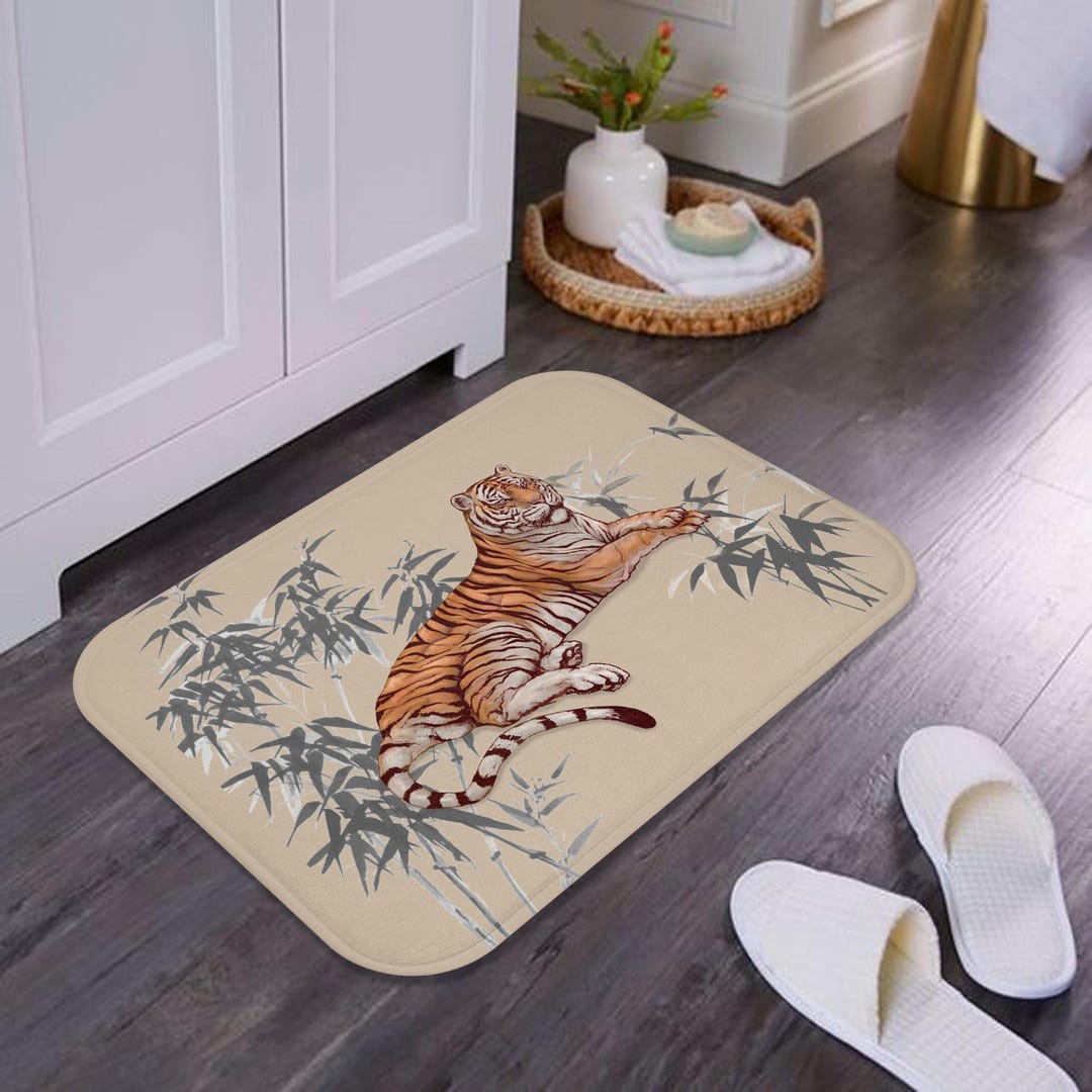 Tiger Bath Mat, Jungle Bathroom Decor With Exotic Animals , Kids Bath ...
