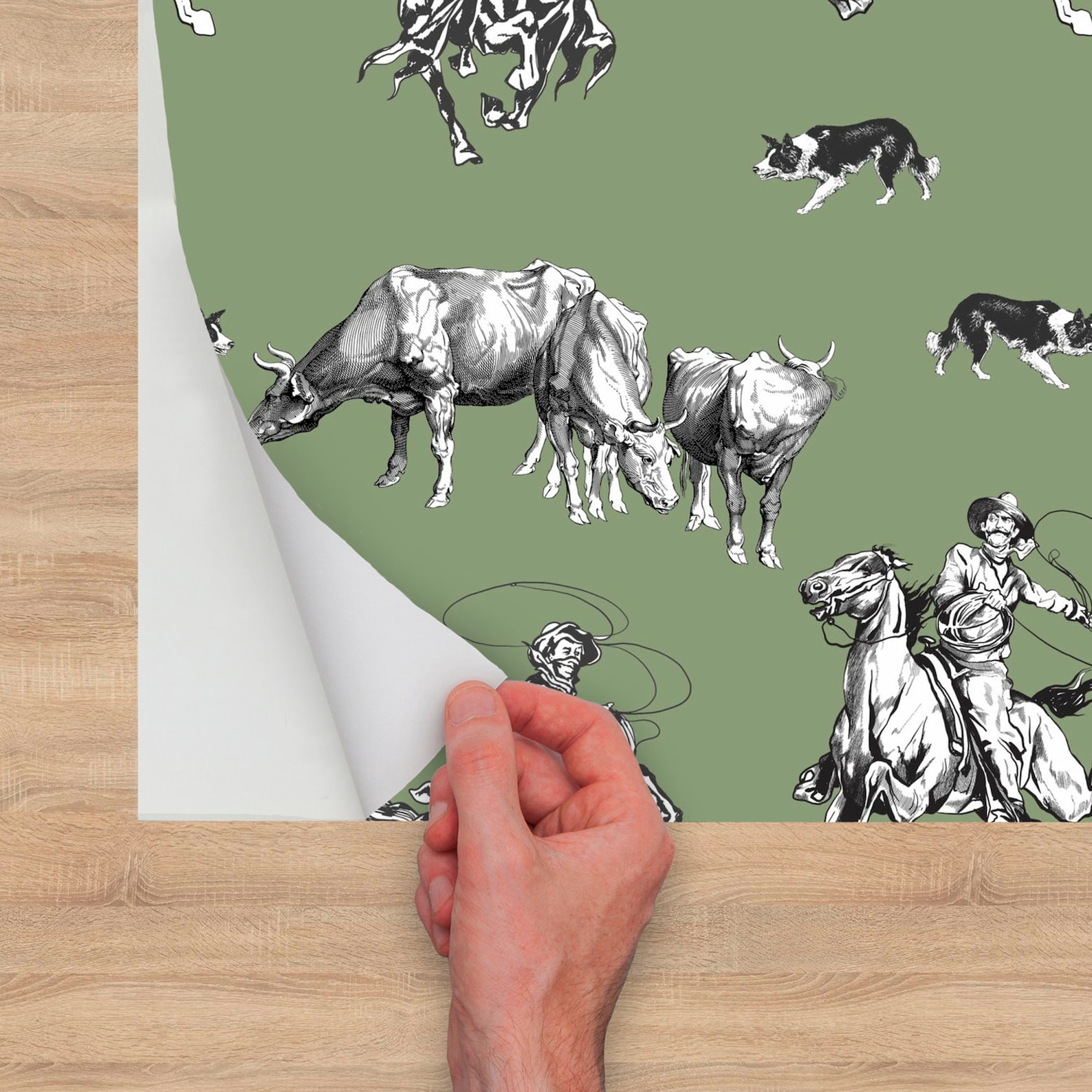 Green Wallpaper Western Wall Paper With Cowboy Southwestern - Etsy