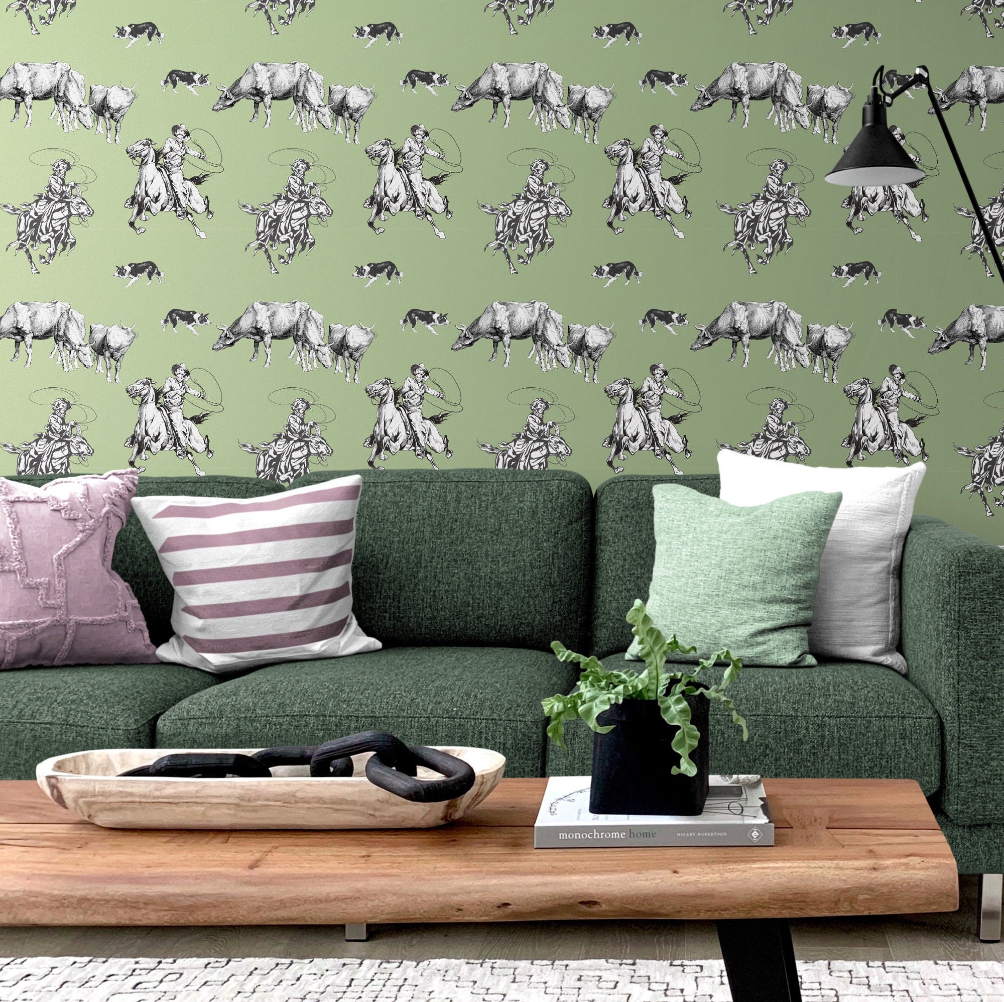 Green Wallpaper Western Wall Paper With Cowboy Southwestern - Etsy