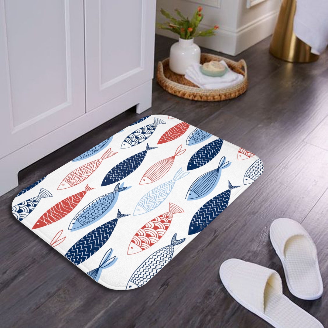 Fish Bathmat, Cabin Bathroom Rug, Sea Bath Mat, Beach House Bathroom ...