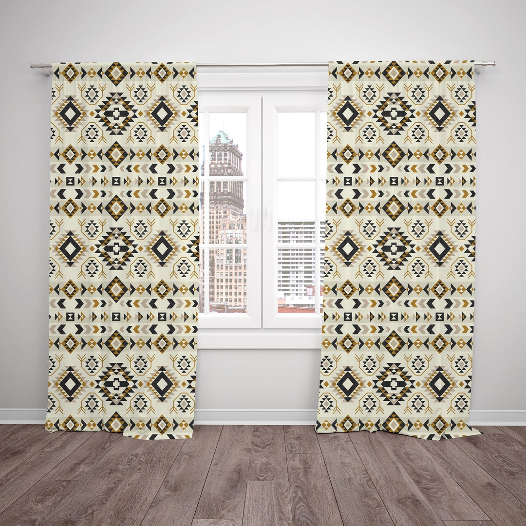 Beige Window Panels, Boho Window Curtains, Southwestern Curtains, Aztec ...