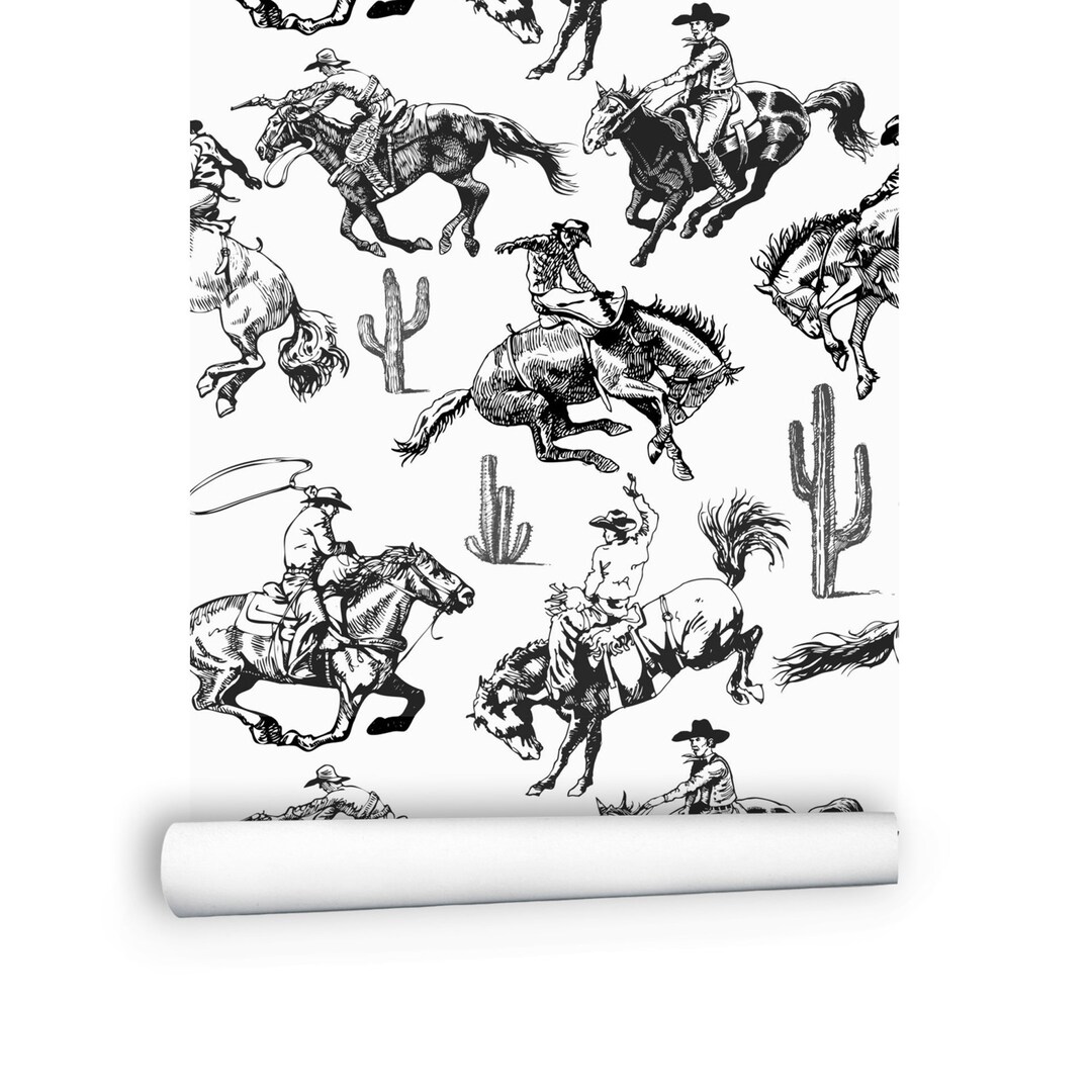 Prepasted Wallpaper, Southwestern Wallpaper With Cowboy, Non-woven ...