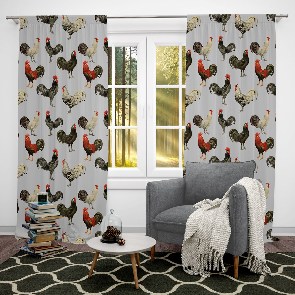 Rooster Curtains Chicken Curtains Sheer Curtains Kitchen - Etsy