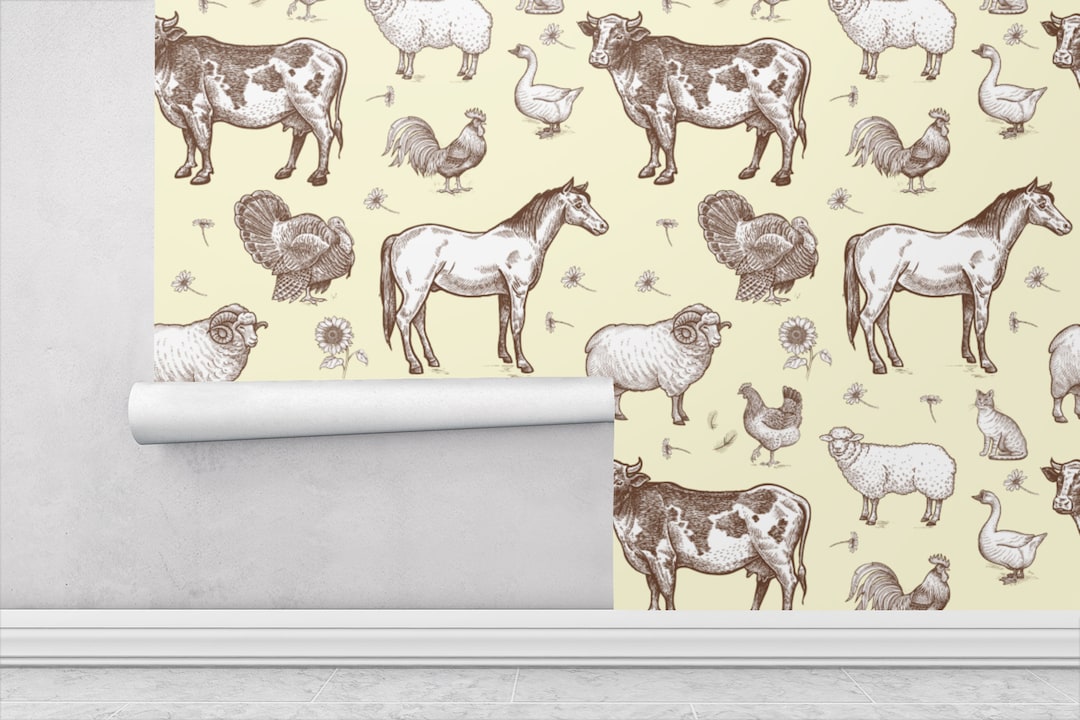 Prepasted Wallpaper, Farm Wallpaper With Animals, Non-woven Paper ...