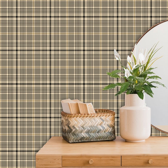 Beige Wallpaper Plaid Wall Paper Geometric Wall Paper Peel - Etsy