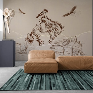 Western Cowboy Wall Decal, Southwestern Wallpaper, Wild West Wall Mural ...