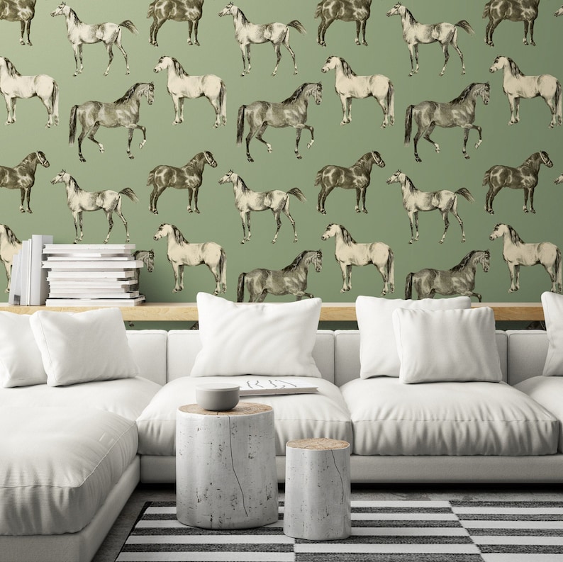 Horse Wallpaper, Farm Wallpaper, Green Wall Paper With Farm Animals ...