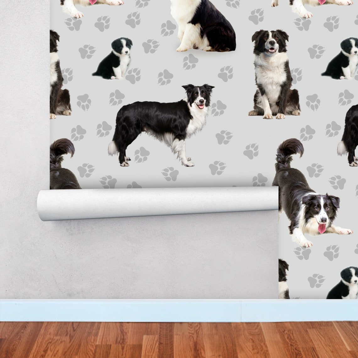 Cute Border Collie Wallpaper Gray Wall Paper Dog Wall Decal - Etsy