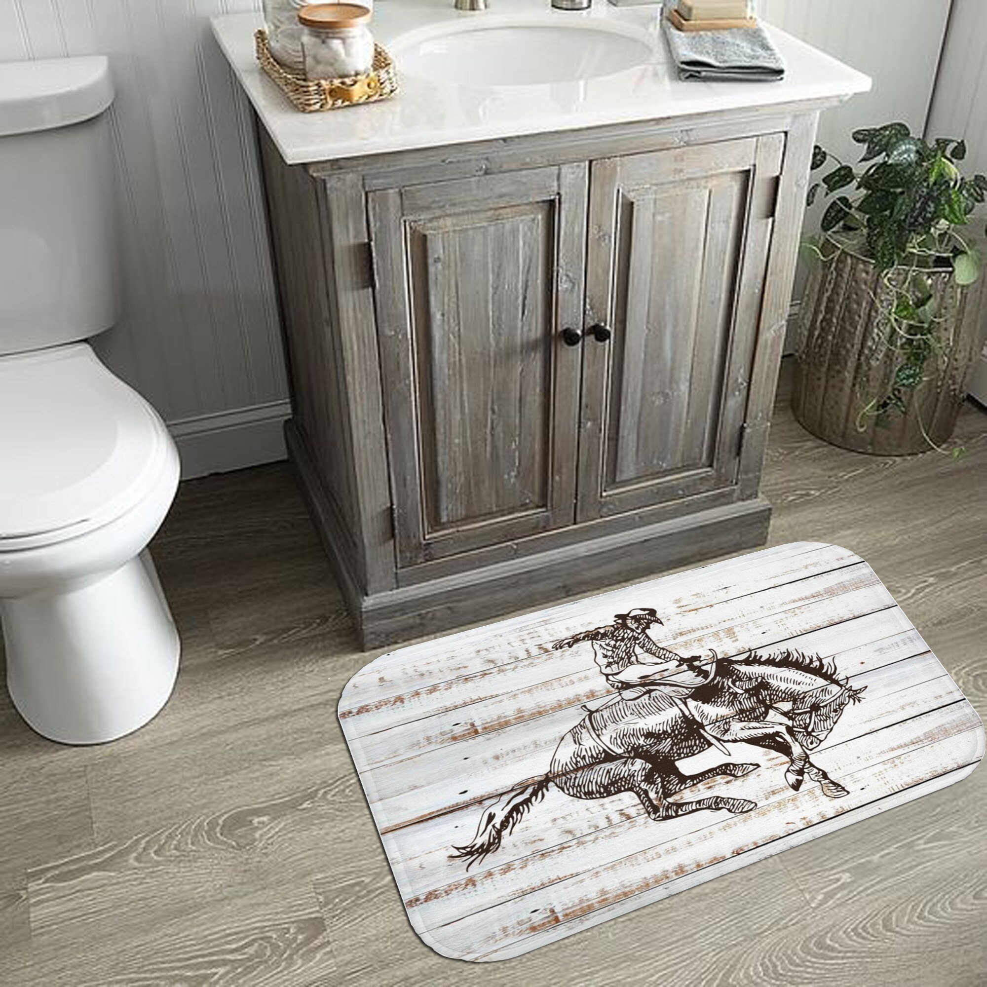 Southwestern Bath Mat Cowboy Bath Rug Barn Wood Bathmat - Etsy