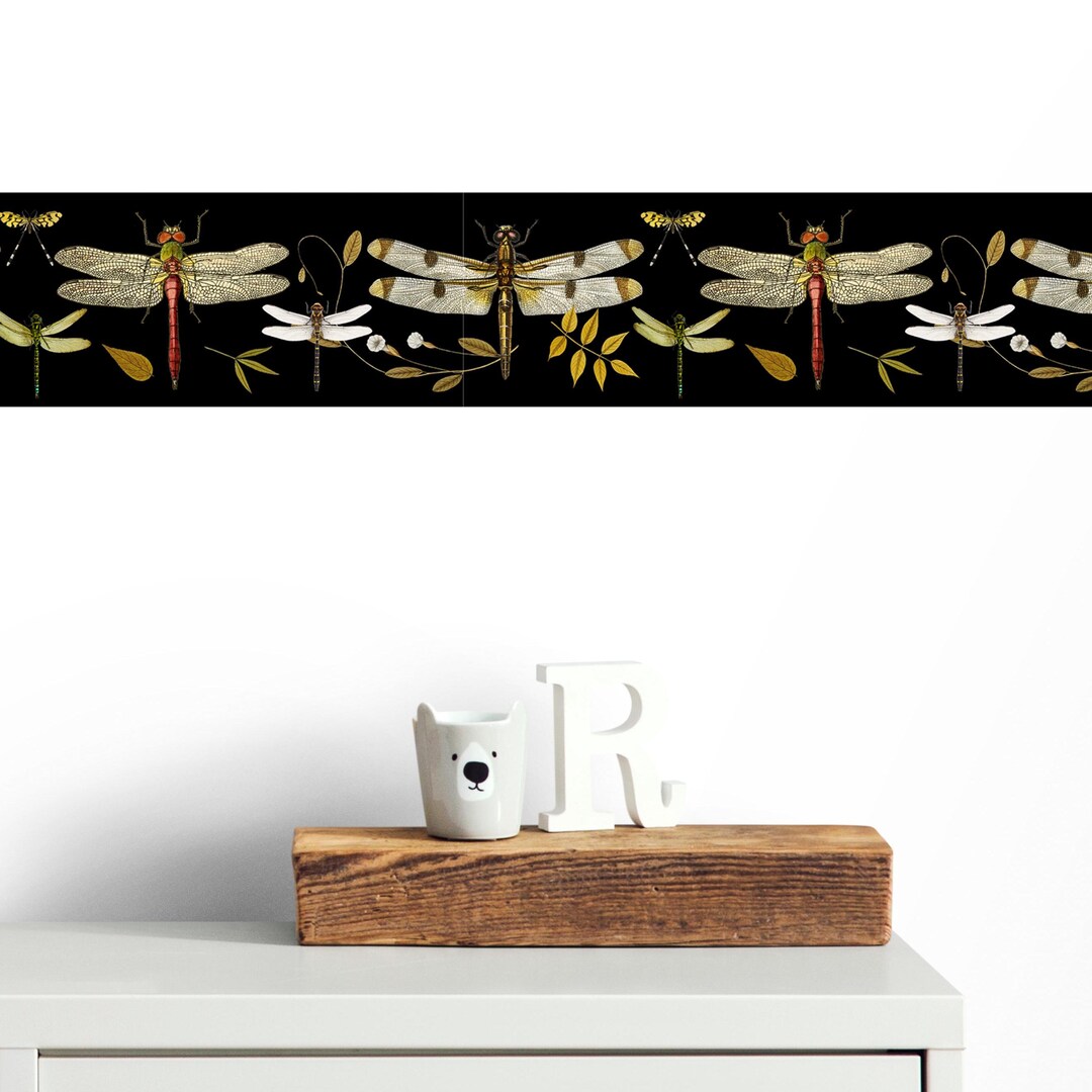 Botanical Peel and Stick Wallpaper Border With Dragonfly, Vintage Style ...
