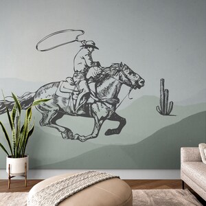 Southwestern Wall Decal, Cowboy Wallpaper, Calf Roper Mural, Wall Paper ...