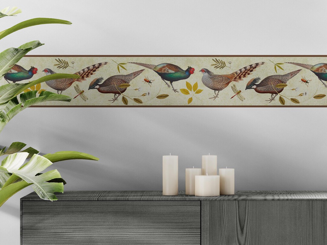 Vintage Pheasant Wallpaper Border: Peel and Stick Cabin Decor - Etsy