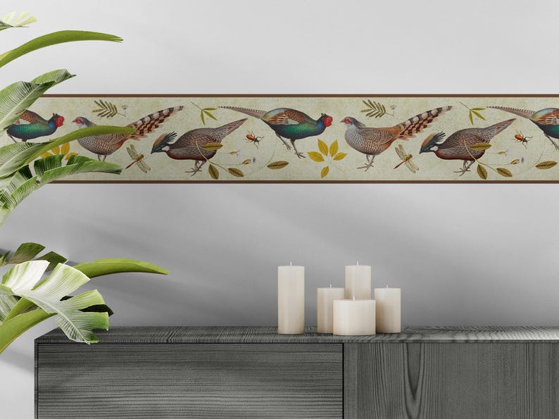 Vintage Pheasant Wallpaper Border: Peel and Stick Cabin Decor - Etsy