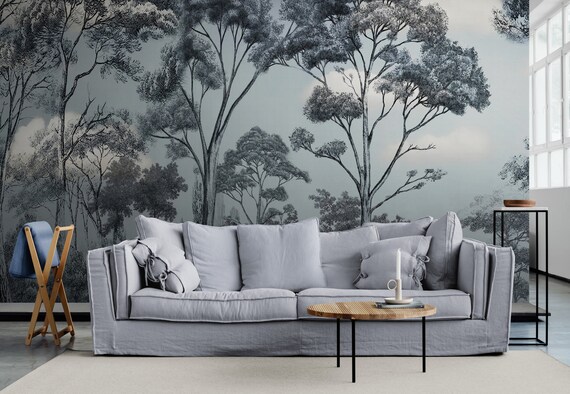 Trees Wall Decal Forest Wallpaper Landscape Wall Mural Peel - Etsy