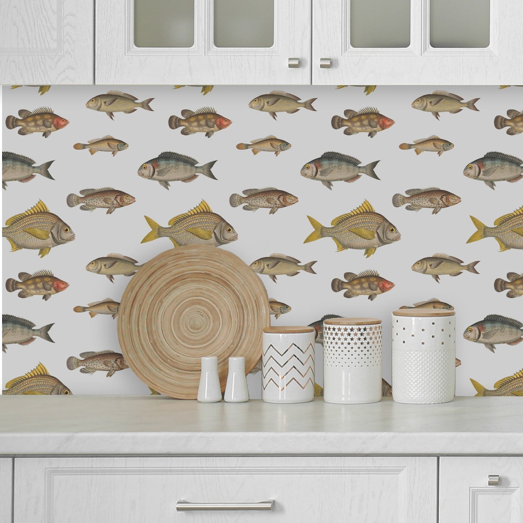 Fish Wallpaper, Wall Paper With Fish, Fishing Decor, Lake House Decor ...